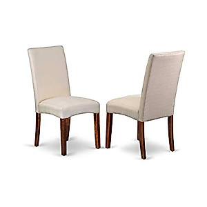 East West Furniture HBDR3-MAH-01 3 Piece Dining Room Furniture Set Contains a Round Dining Table with Pedestal and 2 Cream Linen Fabric Upholstered Parson Chairs, 42x42 Inch, Mahogany