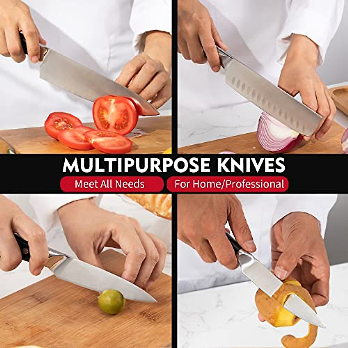 lemsper Professional Chef's Knife Set 5PCS - 3.5-8 Inch Set Kitchen Knives with Magnetic Knife Strip,5Cr15Mov German Carbon Stainless Steel Sharp Knives Set for Kitchen with Gift Box