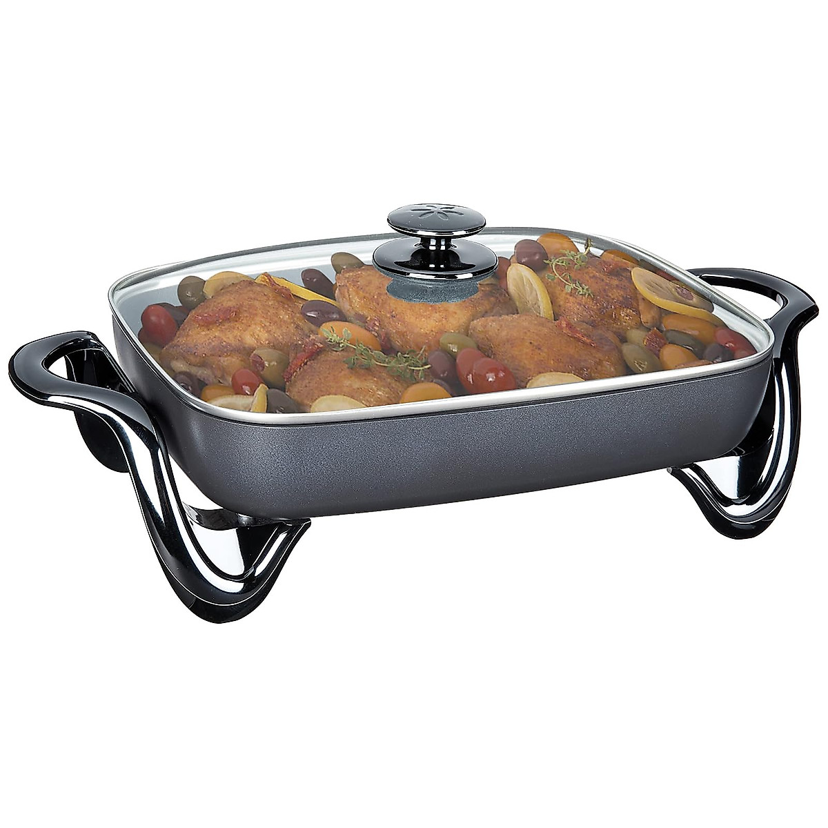 Electric Skillets Nonstick 16-Inch Extra-Large with Lids - Deep Electric Frying Pan, Adjustable Temperature, for Roast Fry Grill Stew Bake Make Casseroles and More, Black