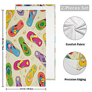 Hand Towel 2pack Summer Flip Flop Beach 28x14.5 inch Ultra Soft Highly Absorbent Bath Towel Kitchen Dish Gift Guest Towel Home Bathroom Decor