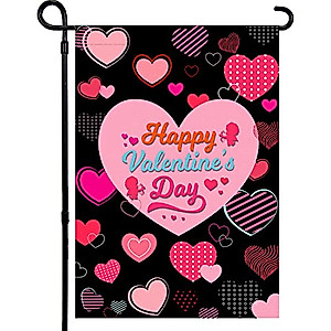Valentines Day Garden Flag Outdoor Small Valentine Flag 12x18 Double Sided Burlap House Yard Valentines Flag for Outside Love Heart Valentines Day Decor Decorations