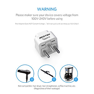 BESTEK Israel Travel Plug Adapter, Grounded Universal Type H Plug Adapter Israel to US Adapter - Ultra Compact for Israel, Palestine and More, 3 Pack