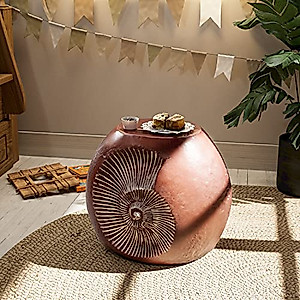 SUNBURY Outdoor Side Table for Patio, Concrete Side Table, Red Nautilus Small Side Table End Table, Outdoor Accent Table Garden Stool