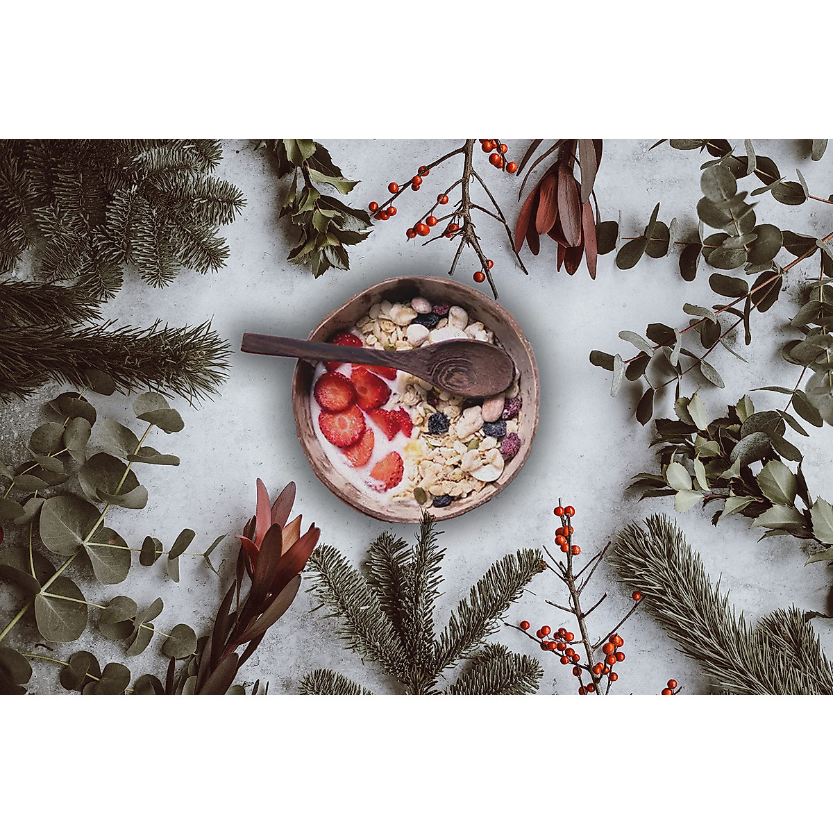 N&Nz Coconut Acai Bowls with Wooden Spoon - Set of 2-100% Natural Vegan Friendly- For Serving Salads or Smoothies - Eco Friendly,Handmade Acai Wooden Bowl Made from Coconut Shells(Polished)