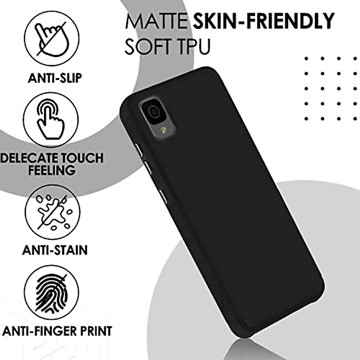 TJS for Alcatel TCL 30 Z T602DL Case, TCL 30 LE Case, with Tempered Glass Screen Protector, Dual Layer Hybrid Shockproof Drop Protection Impact Phone Case Cover for TCL 30Z / TCL 30LE (Black)