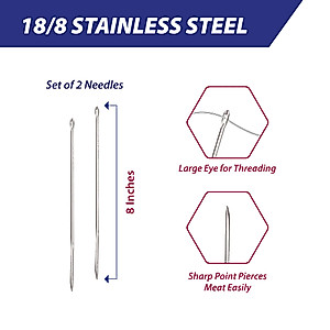 HIC Roasting Straight Trussing Needles, for Poultry and Stuffed Roasts, 18/8 Stainless Steel, 8-Inches, Set of 2, for Securing Stuffed Turkey, Chicken, and Roasts