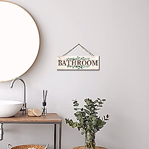 Bathroom Sign Wall Decor, Bathroom Wall Art Farmhouse Bathroom Sign Wood Hanging Wall Plque Decorative for Bathroom, Christmas Gift for Home, 4.7x13.7 Inch, Small