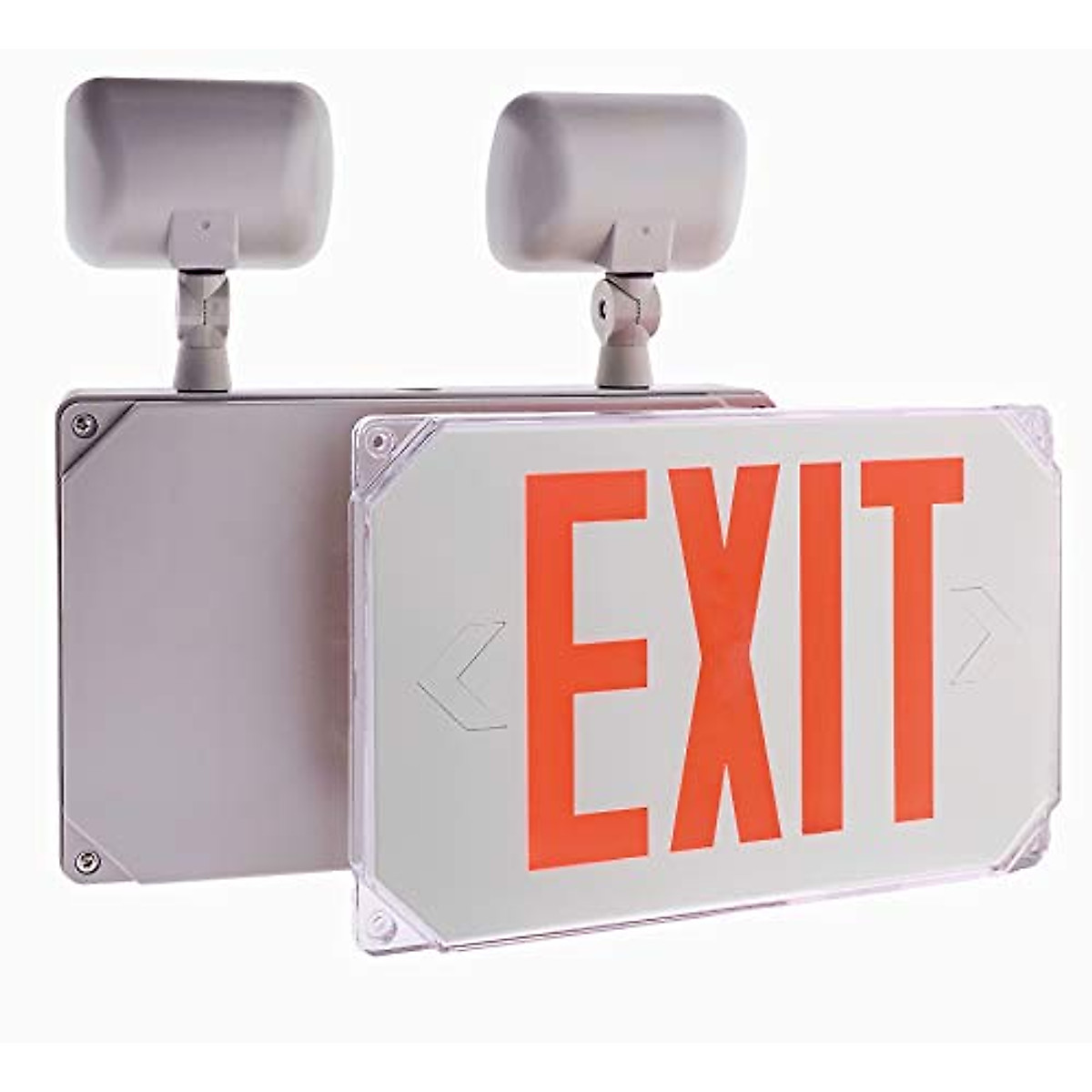 Wet Location Red Exterior Weatherproof Outdoor LED Combo Exit Sign Emergency Light With Battery Backup, AC 120V/277V, UL Certified