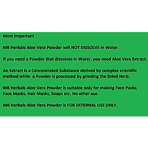 MB Herbals Aloe Vera Powder 3.5 oz / 100 Gram | Aloe barbadensis Powder | Natural Skin Moisturizer | Promotes Hair Growth | for External Use Only