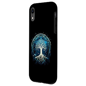 iPhone XR Odin Tree of Life Viking Valhalla Pagan Blue and Yellow Case