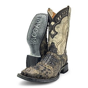 Vaccari Men's Alexander Genuine Natural Alligator Head Cut Broad Square Toe Western Cowboy Boots - 10 D