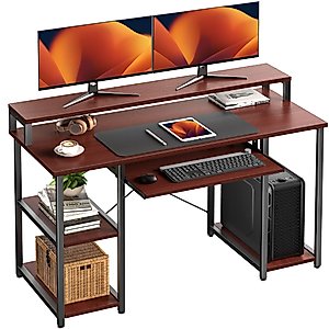 NOBLEWELL Computer Desk with Storage Shelves, 47 inch Home Office Desk with Monitor Stand, Writing Desk Table with Keyboard Tray (Cherry)