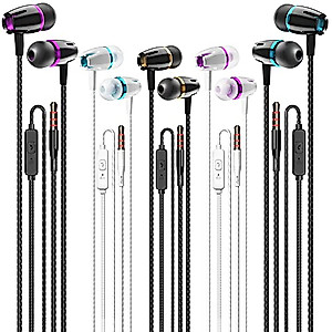 Earbuds Wired with Microphone Pack of 5, Noise Isolating in-Ear Headphones, Powerful Heavy Bass, High Definition, Earphones Compatible with iPhone, iPod, iPad, MP3, Samsung, and Most 3.5mm Jack