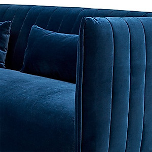 Amazon Brand – Rivet Frederick Mid-Century Channel Tufted Velvet Sofa Couch, 77.5"W, Navy Blue