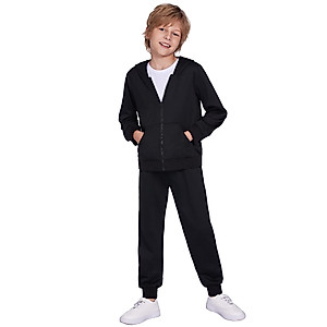 Boyoo Boys' 2 Piece Athletic Tracksuit Jogging Sets Outfit Sweatsuit Zip Up Hoodie and Active Pants for Kids 5-14 Years