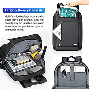 Voova Travel Laptop Backpack for Men Women, Slim Lightweight Backpack Bookbag with Laptop Compartment for Work Business and College, Waterproof Computer Bag Fits 14-15.6 Inch Notebook, Black