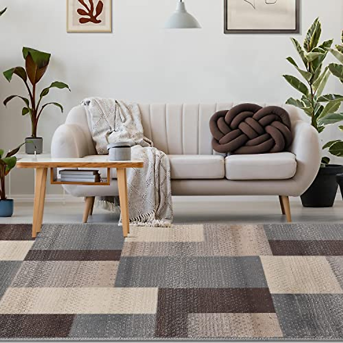 BLUENILEMILLS BNM Fiji Contemporary Indoor Area Rug Collection, Modern Patchwork Geometric Area Rug with Durable Jute Backing, 5' x 8', Grey