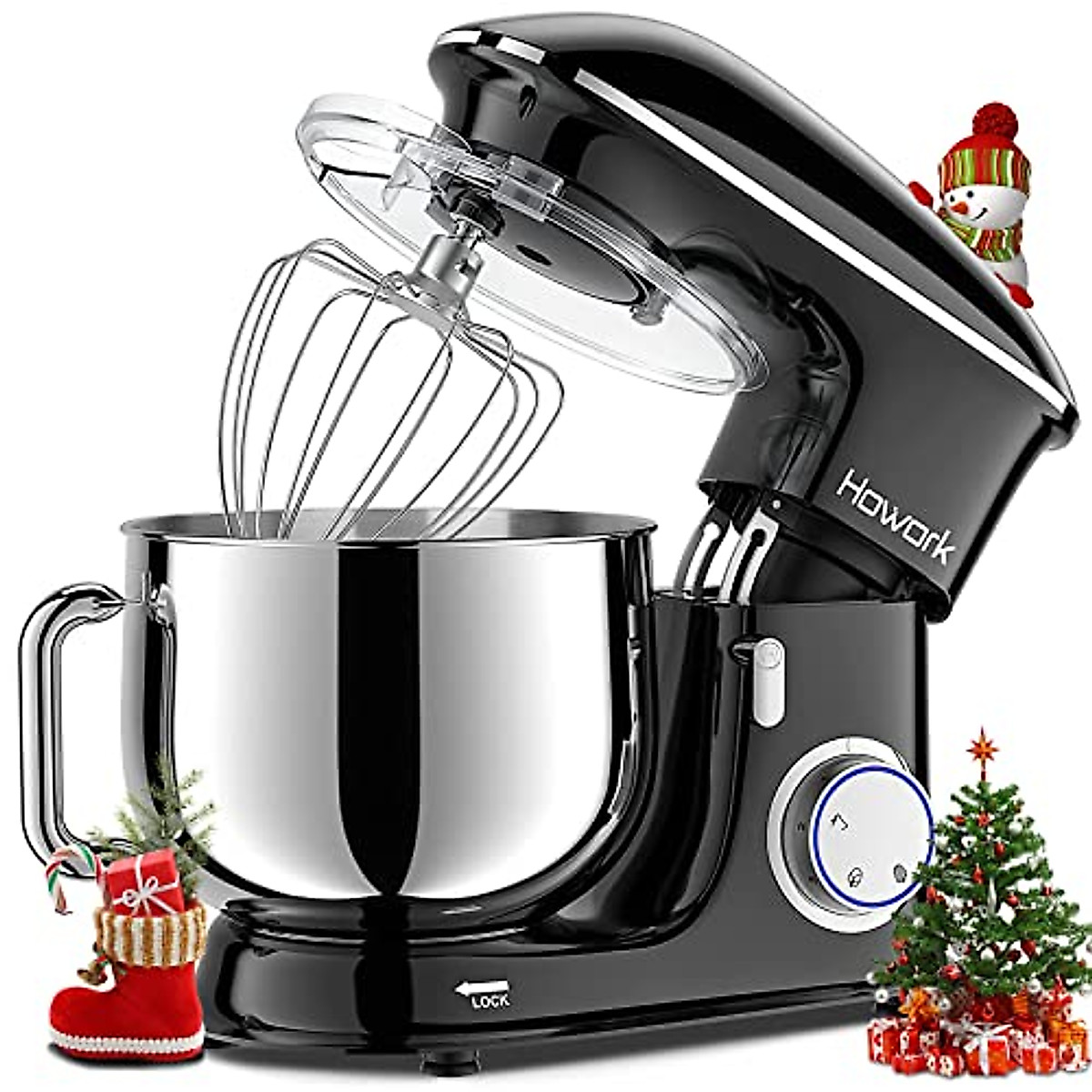 HOWORK 8.5QT Stand Mixer, 660W 6+P Speed Tilt-Head, Electric Kitchen Mixer With Dishwasher-Safe Dough Hook, Beater, Wire Whip & Pouring Shield (8.5 QT, Black)