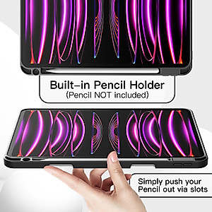 JETech Case for iPad Pro 11 Inch 2022/2021/2020 Model (4th/3rd/2nd Generation), with Pencil Holder, Support 2nd Pencil Charging, Slim Tablet Cover with Soft TPU Back, Auto Wake/Sleep (Black)