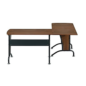 Techni Mobili Deluxe L Shaped, Corner Configurable as Left/Right-Handed L Inline, Durable Steel Frame with Spacious Work Area, Walnut and Grey Office Desk, 67” W x 57” D x 29” H