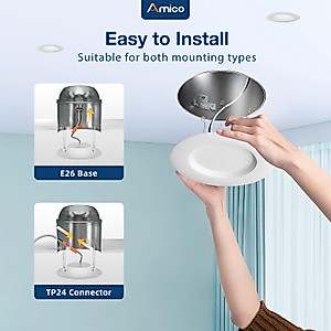 Amico 5/6 inch 5CCT LED Recessed Lighting 20 Pack, Dimmable, IC Rated, 12.5W=100W, 950LM Can Lights with Baffle Trim, 2700K/3000K/4000K/5000K/6000K Selectable, Retrofit Installation - ETL & FCC