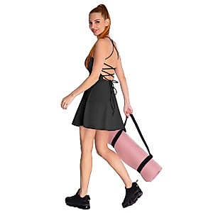 Desol Womens Two Pieces Tennis Dress with Shorts, Golf Workout Open Back Athletic Dress with Built in Bra for Women Black