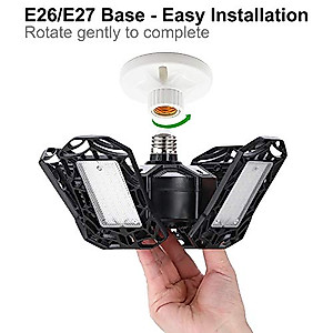 Garage Lights Ceiling LED, Deformable Garage LED Bulb Light 120W 12000 Lumen E26 with 4 Adjustable LED Panels for Shop Light Warehouse, Barn, Workshop and Yard (NO Motion Activated) (Aluminum(1 Pack))