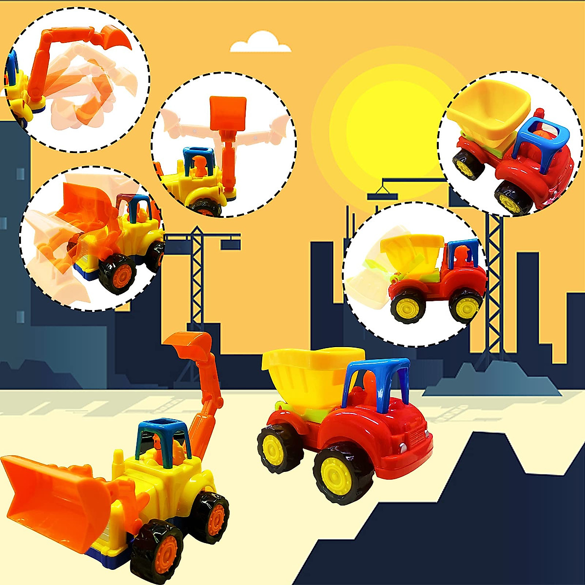 OBABA Inertia Toy Truck Friction Powered Cars for Toddlers Kids Tractor Toys Carrier Vehicle for 1234 Year Old Boys Push and Go Toy Trucks Construction Vehicles Toys Set Early Educational Gift