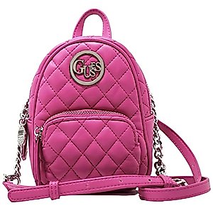 GUESS Factory Women's Evan Pink Quilted Mini Backpack Style Crossbody Handbag Purse