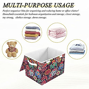 Paisley Elephant Storage Basket 16.5x12.6x11.8 In Collapsible Fabric Storage Cubes Organizer Large Storage Bin with Lids and Handles for Shelves Bedroom Closet Office
