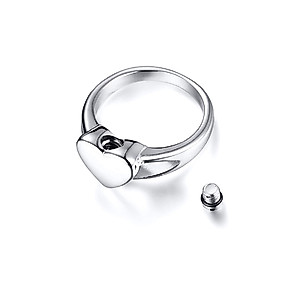 Beydodo Ashes Rings for Women Stainless Steel Heart Ring for Ash Holder Size 7 Personalized Rings Name