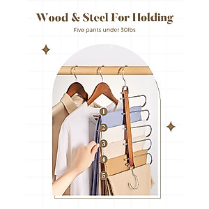 SMARTOR Pants Hangers Space Saving - 3 Pack Wood Jean Hangers for Closet Organizer - Jean Hangers Trouser Holder Closet Space Saving Hangers - Pants Organizer Hanger Space Saver Closet Organization