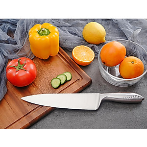 Hollory 8 Inch Chef Knife, German High Carbon Stainless-Steel Blade and Ergonomic Comfortable Handle, Non-Stick Chef Knife for Cutting of Meat Vegetables and Fruits-Silver