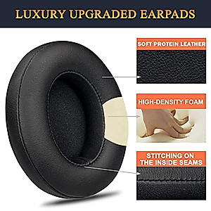 SoloWIT Replacement Ear Pads Cushions for Beats Studio 2 & Studio 3 Wired & Wireless Headphones, Earpads with Soft Protein Leather, Noise Isolation Memory Foam - Black