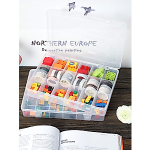 UHOUSE 2 PCS 18 Grids Clear Plastic Organizer Container Storage Box with Adjustable Dividers for Washi TapeJewelry Craft Tackles Tools, Size: 10.4 x 6.8 x 1.1 in (Clear)