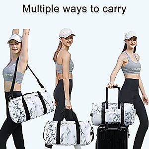 Sport Gym Duffle Travel Bag for Men Women Duffel with Shoe Compartment, Wet Pocket (Marble-White) 19.7"x9.5"x9.9"