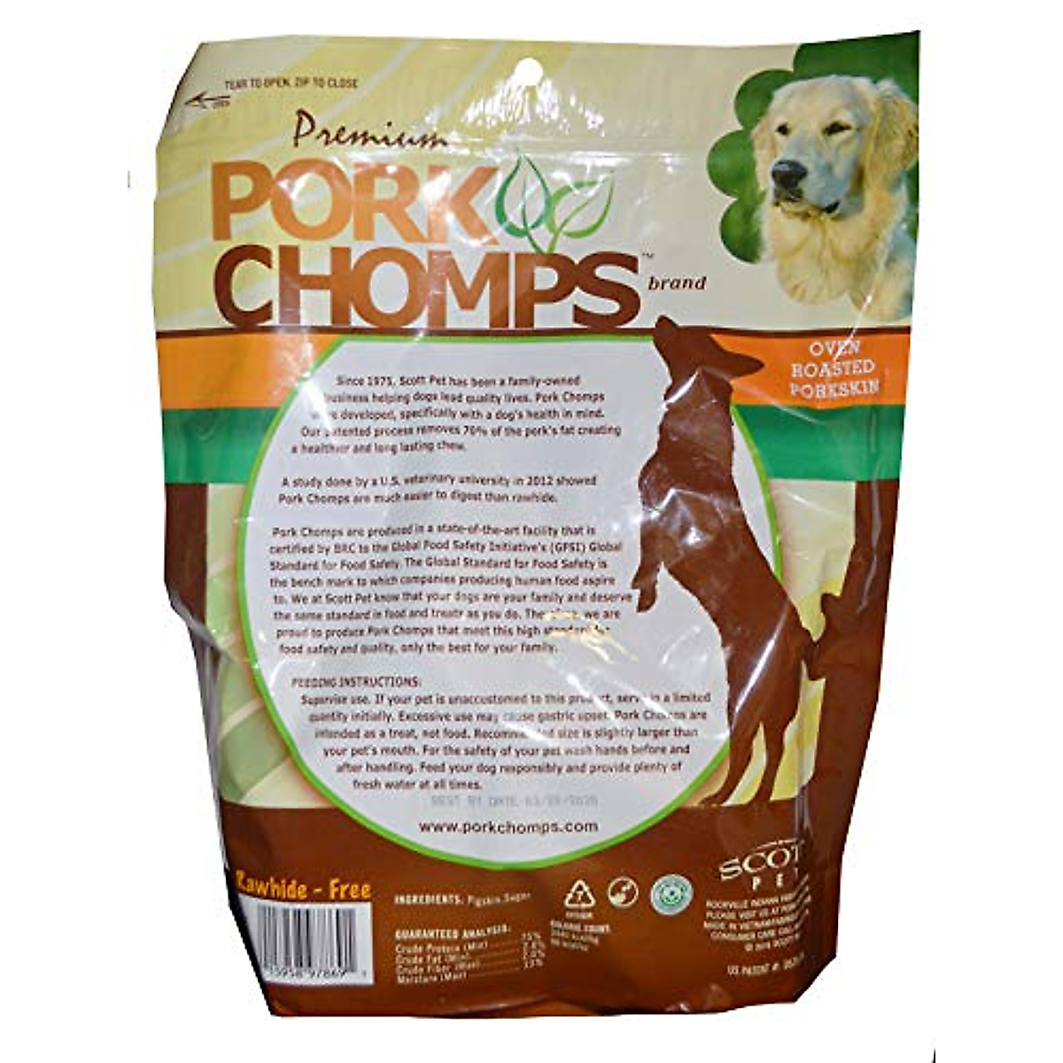 Pork Chomps Roasted Pork Skin Dog Chews, Ear Shapes, 10 Count