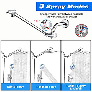 Amorix 12" Rain Shower Head with Handheld Spray Shower Heads Combo with 7 Setting Hand Held Shower Built-in 2 Power Wash, Rainfall Shower Head with One-piece Extension Arm, Hard Water Shower Filter