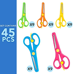 BURVAGY 45-Pack Preschool Training Scissors,Children Safety Scissors,Blunt Kids Craft Scissors,Pre-School Training Scissors,Art Craft Scissors…
