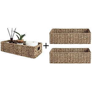 StorageWorks Seagrass Baskets with Built-in Handles + Seagrass Woven Storage Basket