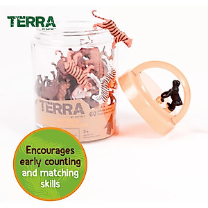 Terra by Battat – 60 Pcs Wild Creatures Tube – Realistic Mini Animal Figurines – Lion, Hippo, Tiger, Bear & More Safari Animals – Plastic Educational Toys for Kids and Toddlers 3 Years +