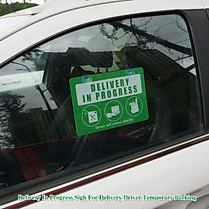Motain Delivery In Progress Sigh For Delivery Driver Temporary Parking, 2 Pack 6 * 9" PVC Panel Sign With Suction Cup (Green)