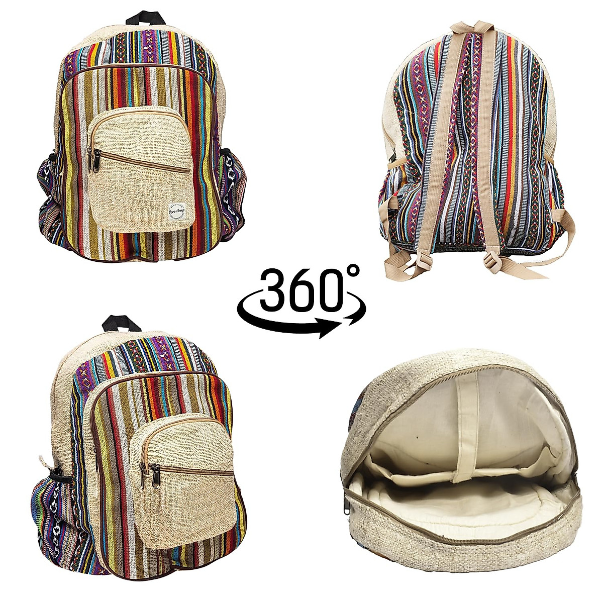 Core Hemp Boho Backpack - Handmade School Backpack - Lightweight Travel Bag