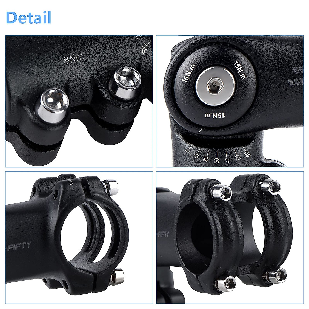 FIFTY-FIFTY Adjustable Bike Stem, 0-60 Degree Mountain Bike Stem, Riser Stem for 1-1/8 Steer Tube 31.8mm Handlebar, Alloy Stem for Most Bicycle, Road Bike, MTB, E-Bike with 2 Hex Keys (Black, 110mm)