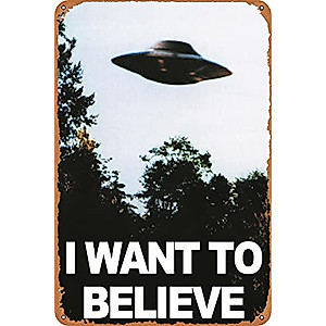 Decleezw Metal Signs I Want to Believe Wall Art UFO Artwork Alien Retro Room Decor Print Poster 12x8 inch (U0226NN0351)