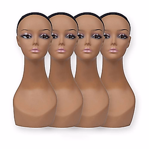 L7 Mannequin 4 Pcs Lifelike Female Plastic Mannequin Head Wig Stand Realistic Wig Display Head Props