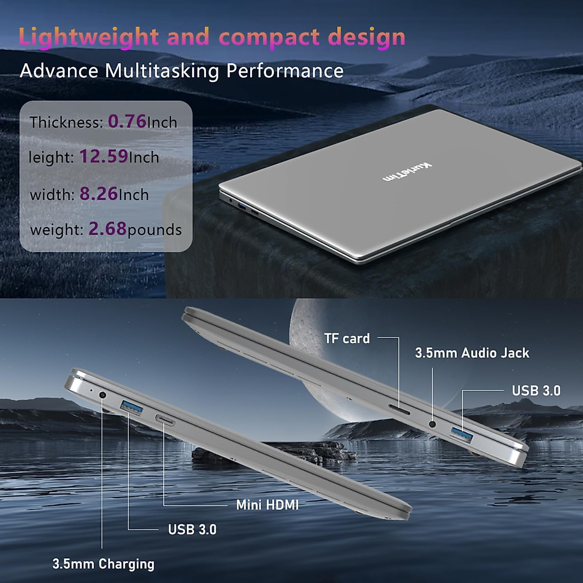 KurieTim Laptop Computer 8GB DDR4 256GB SSD Quad-Core Intel Celeron J4105(Up to 2.5GHz), 14.1 inch 1080P FHD Traditional Laptops, WiFi, Webcam, USB3.0, Mini HDMI, Windows 11 Pro