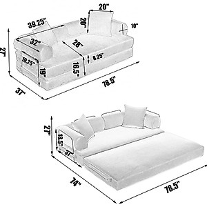 Lin-Utrend 78.5" Loveseat Sofa Fold-Out Sofa Bed,Modern Modular Futon Floor Couch&King Size Bed Mattress with 2 Pillow,DIY Combination Convertible Sleeper Sofa Bed for Living Room Apartment (Gray)