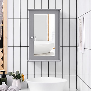 Dual-use Wall Mount Mirror w/Adjustable Shelf, Vanity Storage Bathroom, Living Room or Entryway Medicine Cabinets, Small, Grey