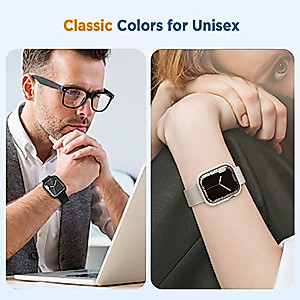 2-Pack 3D Curved Case for Apple Watch Series 7, Tempered Glass Screen Protector 41mm iWatch Full Face Cover Smartwatch Accessories (Black+White)